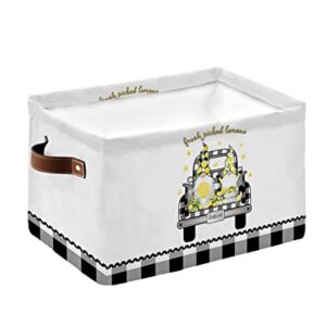 Cube Storage Bins Cloth Towel Organizer Picked Lemons Cartoon Gnome Truck Black and White Plaid Fabric Collapsible Storage Baskets with Handles for Home Office Closet Shelves Toy Nursery 1 Pack