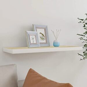 skm floating wall shelf oak and white 31.5″x9.3″x1.5″ mdf