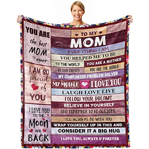 Valentines Day Gifts for Mom, Blanket for Mom Gifts, Mom Birthday Gifts, Presents for Mom from Son, Best Mom Ever Blanket, Super Soft Flannel Throw Blanket 60" × 50" (Purple)