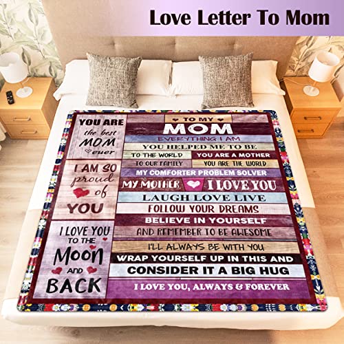 Valentines Day Gifts for Mom, Blanket for Mom Gifts, Mom Birthday Gifts, Presents for Mom from Son, Best Mom Ever Blanket, Super Soft Flannel Throw Blanket 60" × 50" (Purple)