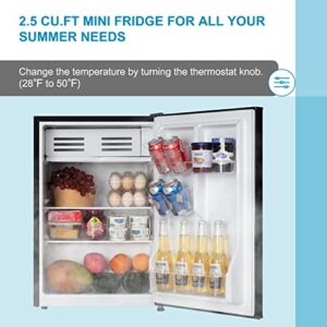 Frestec 2.5 CU' Mini Refrigerator, Small Refrigerator, Mini Fridge with Freezer, Compact Refrigerator, Black (FR 250 BK)