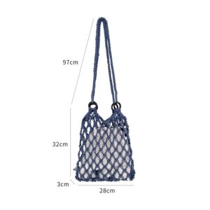 TKFDC Women Handbags Ladies Net Hollow Tote Bag Korean Female Woven Shoulder Bag Beach (Color : Black, Size : 32 * 28cm)