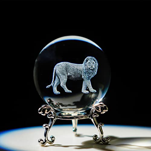 HDCRYSTALGIFTS 60mm Crystal Decorative Ball 3D Laser Etched Crystal Lion Figurine Art Crystal Glass Sphere Engraving for Home Decoration Birthday,Lion Ornaments Gifts