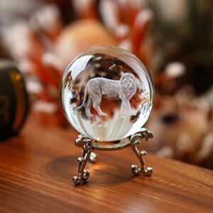 HDCRYSTALGIFTS 60mm Crystal Decorative Ball 3D Laser Etched Crystal Lion Figurine Art Crystal Glass Sphere Engraving for Home Decoration Birthday,Lion Ornaments Gifts