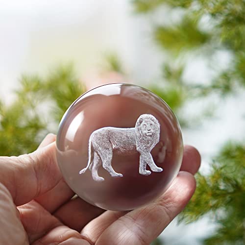 HDCRYSTALGIFTS 60mm Crystal Decorative Ball 3D Laser Etched Crystal Lion Figurine Art Crystal Glass Sphere Engraving for Home Decoration Birthday,Lion Ornaments Gifts