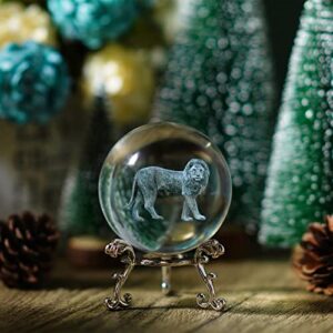 HDCRYSTALGIFTS 60mm Crystal Decorative Ball 3D Laser Etched Crystal Lion Figurine Art Crystal Glass Sphere Engraving for Home Decoration Birthday,Lion Ornaments Gifts