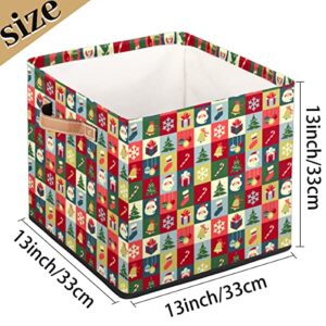 Large Collapsible Storage Bins,Xmas Santa Claus Gifts Decorative Canvas Fabric Storage Boxes Organizer with Handles,Cube Square Baskets Bin for Home Shelves Closet Nursery Gifts