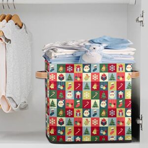 Large Collapsible Storage Bins,Xmas Santa Claus Gifts Decorative Canvas Fabric Storage Boxes Organizer with Handles,Cube Square Baskets Bin for Home Shelves Closet Nursery Gifts