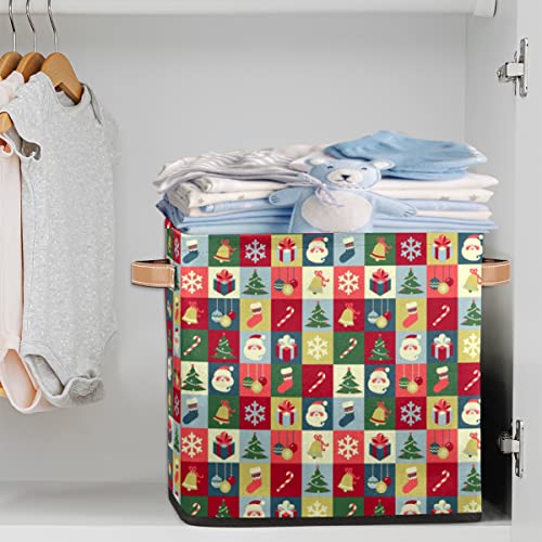 Large Collapsible Storage Bins,Xmas Santa Claus Gifts Decorative Canvas Fabric Storage Boxes Organizer with Handles,Cube Square Baskets Bin for Home Shelves Closet Nursery Gifts