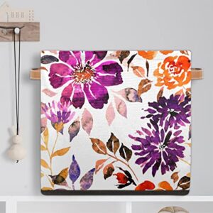 Large Collapsible Storage Bins,Flower Leaves Decorative Canvas Fabric Storage Boxes Organizer with Handles,Cube Square Baskets Bin for Home Shelves Closet Nursery Gifts