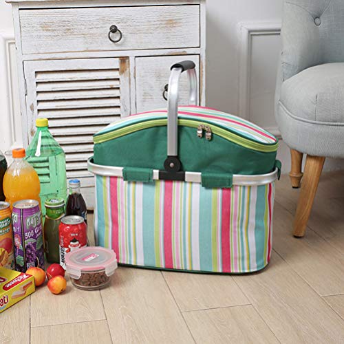 LIOOBO 26l Large Picnic Basket: Camping Grocery Bags, Insulated Baskets, Portable Picnic Basket, Canvas Leak-Proof Travel Cooler Tote 1pc