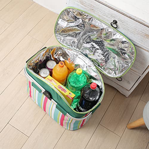 LIOOBO 26l Large Picnic Basket: Camping Grocery Bags, Insulated Baskets, Portable Picnic Basket, Canvas Leak-Proof Travel Cooler Tote 1pc