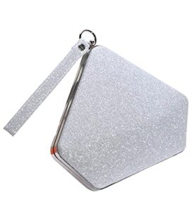 rzta women’s rhinestone clutch evening bags sparkly glitter triangle purse for 1920s party prom wedding 03-silver