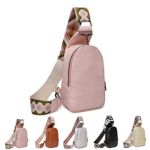 LELEBEAR Crossbody Sling Bags for Women, Women Chest Bag Sling Bag, PU Leather Satchel Daypack Shoulder Backpack for Traveling Hiking (Pink)