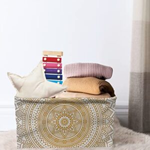 Cube Storage Bins Cloth Towel Organizer Bohemian Mandala Flower Print Ombre Design Orange Gray Fabric Collapsible Storage Baskets with Handles for Home Office Closet Shelves Toy Nursery 1 Pack