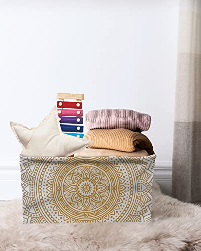 Cube Storage Bins Cloth Towel Organizer Bohemian Mandala Flower Print Ombre Design Orange Gray Fabric Collapsible Storage Baskets with Handles for Home Office Closet Shelves Toy Nursery 1 Pack