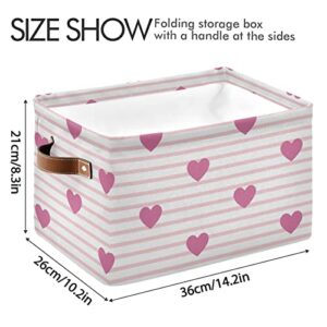 Kigai Romantic Pink Hearts Square Storage Basket, Portable Leather Storage Basket for Office, Furniture, 14.2 L x 10.2 W x 8.3 H In (1 Set).