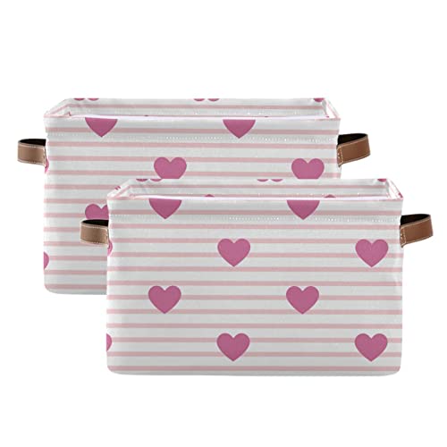 Kigai Romantic Pink Hearts Square Storage Basket, Portable Leather Storage Basket for Office, Furniture, 14.2 L x 10.2 W x 8.3 H In (1 Set).