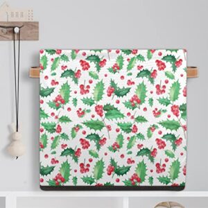 Large Collapsible Storage Bins,Christmas Berry Leaf Decorative Canvas Fabric Storage Boxes Organizer with Handles,Cube Square Baskets Bin for Home Shelves Closet Nursery Gifts