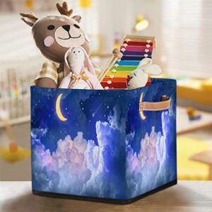 Large Collapsible Storage Bins,Night Sky with Moon Stars Decorative Canvas Fabric Storage Boxes Organizer with Handles,Cube Square Baskets Bin for Home Shelves Closet Nursery Gifts