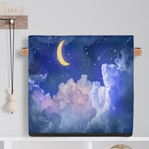 Large Collapsible Storage Bins,Night Sky with Moon Stars Decorative Canvas Fabric Storage Boxes Organizer with Handles,Cube Square Baskets Bin for Home Shelves Closet Nursery Gifts