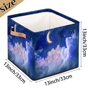 Large Collapsible Storage Bins,Night Sky with Moon Stars Decorative Canvas Fabric Storage Boxes Organizer with Handles,Cube Square Baskets Bin for Home Shelves Closet Nursery Gifts