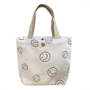 corduroy smiley face tote bag aesthetic tote bags cute preppy smile face bag small handbag teen girls trendy stuff