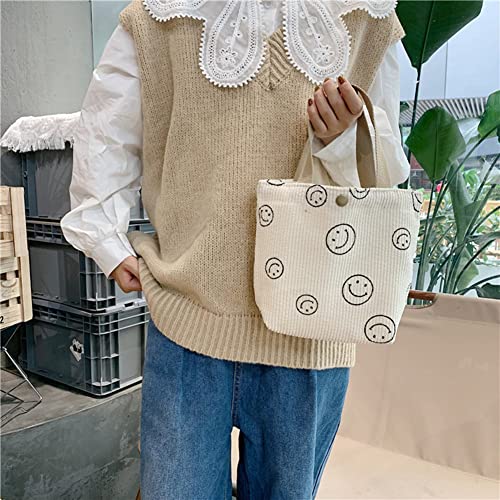 Corduroy Smiley Face Tote Bag Aesthetic Tote Bags Cute Preppy Smile Face Bag Small Handbag Teen Girls Trendy Stuff