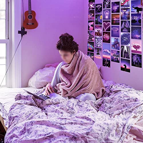 BEISHIDA Room Decor Aesthetic,Charm Purple Pastel Wall Collage Kit Aesthetic Poster Aesthetic Wall Decor for Bedroom Purple Theme Pictures Bedroom Decor for Teen Girls Aesthetic Collage Kit 50pcs