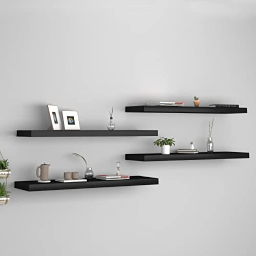 SKM Floating Shelves Wall Shelves for Awards, Books, Collectibles, Ornaments Display 35.4"x9.3"x1.5" 4 pcs Black