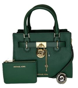 michael kors hamilton sm satchel bundled with sm tz coinpouch purse hook (jewel green)