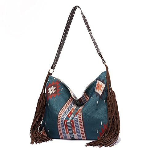 Emprier Women's Vintage Canvas Hobo Handbags Tassel Tote Purses Large Capacity Shoulder Bag Ethnic Travel Handbags