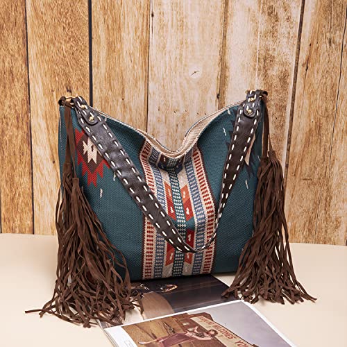 Emprier Women's Vintage Canvas Hobo Handbags Tassel Tote Purses Large Capacity Shoulder Bag Ethnic Travel Handbags