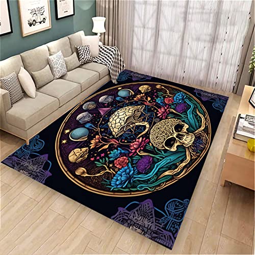 AANVII Goth Skull Mushroom Moon Floral Indoor Modern Area Rug, Soft Non-Shedding Carpet Floor Mats Living Room Bedroom for Home Decoration 1.3 x 2 ft/16 x 24 in