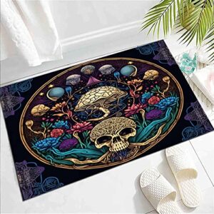 AANVII Goth Skull Mushroom Moon Floral Indoor Modern Area Rug, Soft Non-Shedding Carpet Floor Mats Living Room Bedroom for Home Decoration 1.3 x 2 ft/16 x 24 in