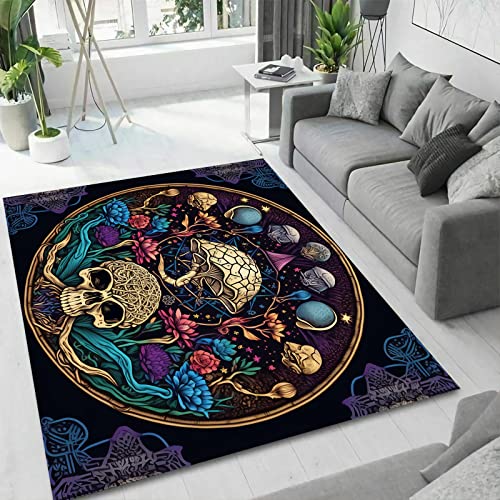 AANVII Goth Skull Mushroom Moon Floral Indoor Modern Area Rug, Soft Non-Shedding Carpet Floor Mats Living Room Bedroom for Home Decoration 1.3 x 2 ft/16 x 24 in