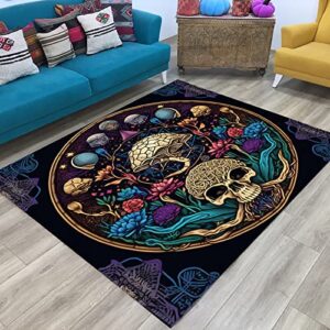 AANVII Goth Skull Mushroom Moon Floral Indoor Modern Area Rug, Soft Non-Shedding Carpet Floor Mats Living Room Bedroom for Home Decoration 1.3 x 2 ft/16 x 24 in