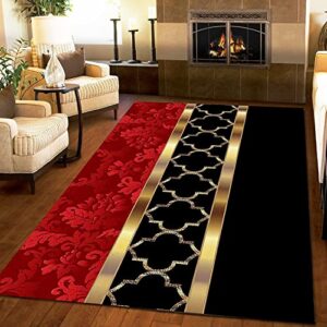 Large Abstract Art Area Rug,5x7ft,Minimalist Modern Red Gold and Black Living Room Decorative Carpet，Suitable for Bedroom Office Study Dining Room Soft and Comfortable Creative Design Carpet Mat