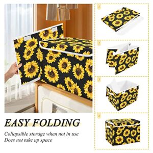 CaTaKu Sunflower Black Storage Bins with Lids Fabric Large Storage Container Cube Basket with Handle Decorative Storage Boxes for Organizing Clothes Shelves