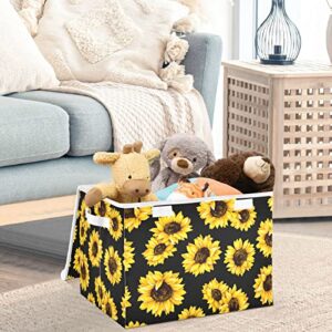 CaTaKu Sunflower Black Storage Bins with Lids Fabric Large Storage Container Cube Basket with Handle Decorative Storage Boxes for Organizing Clothes Shelves