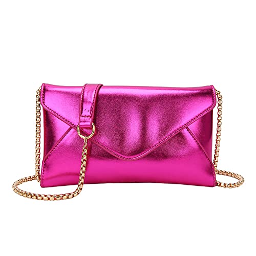 HEYCUE Shiny Clutch Purse For Women Mini Evening Envelope Clutch Bag Foldover Crossbody Handbag For Wedding Party Prom (Rose pink)