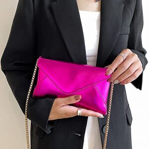 HEYCUE Shiny Clutch Purse For Women Mini Evening Envelope Clutch Bag Foldover Crossbody Handbag For Wedding Party Prom (Rose pink)