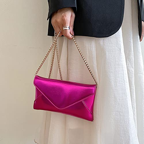 HEYCUE Shiny Clutch Purse For Women Mini Evening Envelope Clutch Bag Foldover Crossbody Handbag For Wedding Party Prom (Rose pink)