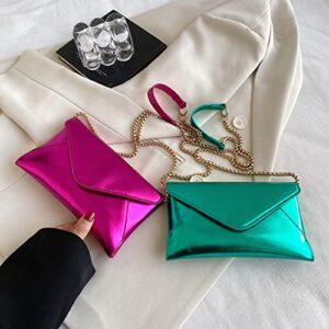 HEYCUE Shiny Clutch Purse For Women Mini Evening Envelope Clutch Bag Foldover Crossbody Handbag For Wedding Party Prom (Rose pink)