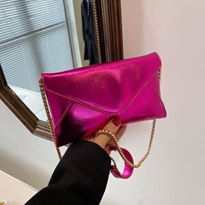 HEYCUE Shiny Clutch Purse For Women Mini Evening Envelope Clutch Bag Foldover Crossbody Handbag For Wedding Party Prom (Rose pink)