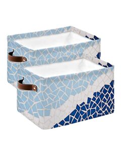 storage organizer bins set of 2 storage baskets for clothes on shelves with handles tile pattern marble indigo blue rectangular fabric laundry baskets for organizing