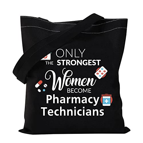 VAMSII Pharmacy Technician Tote Bag Pharmacy Tech Gifts for Women Pharmacy Technician Appreciation Gifts Shoulder Bag (Black Tote)