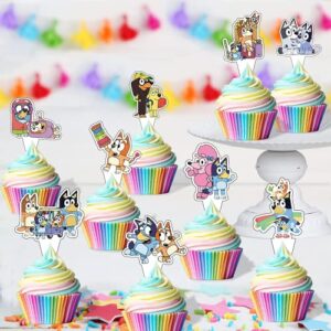 LIT-DAWN 25PCS Blue Dog Cake Cupcake Topper Decorations Cartoon Dog Happy Birthday Party Supplies for Kids Party Favors