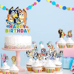 LIT-DAWN 25PCS Blue Dog Cake Cupcake Topper Decorations Cartoon Dog Happy Birthday Party Supplies for Kids Party Favors