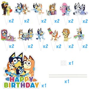 LIT-DAWN 25PCS Blue Dog Cake Cupcake Topper Decorations Cartoon Dog Happy Birthday Party Supplies for Kids Party Favors